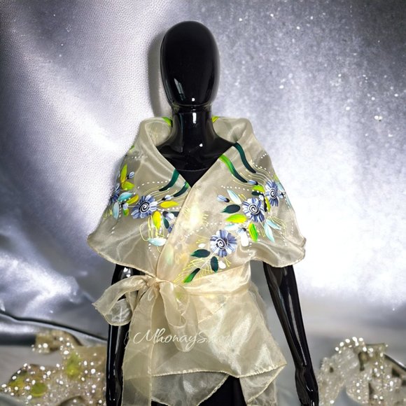 Handmade | Accessories | Creamblue Handpainted Modern Wraparound ...